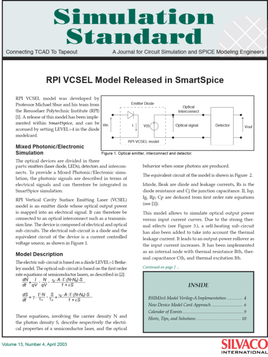 RPI VCSEL Model Released in SmartSpice - Silvaco